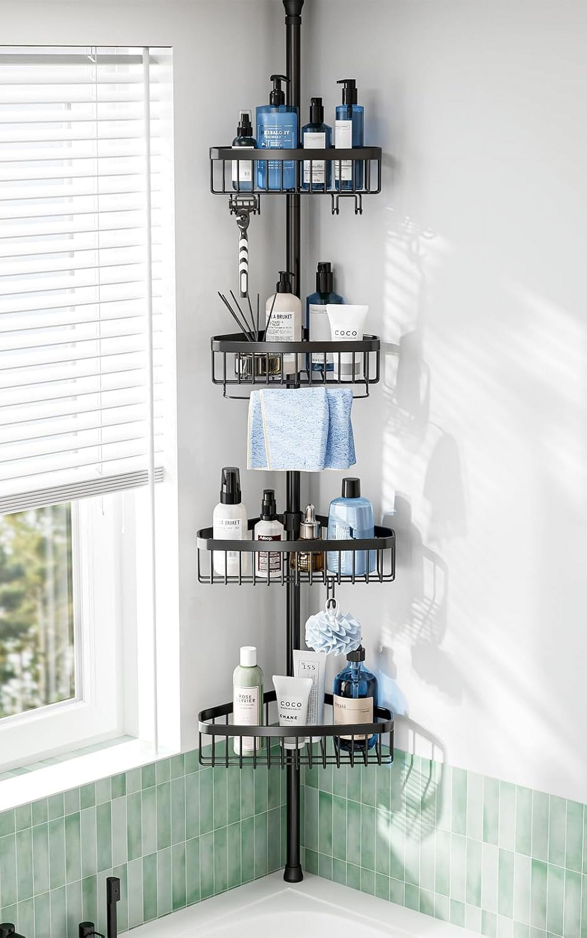 Corner Shower Caddy Tension Pole: Adjustable Rustproof 4-Tier Inside ...
