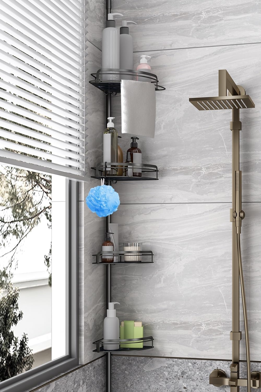 Corner Shower Caddy Tension Pole for Bathroom Organizer,Shower ...