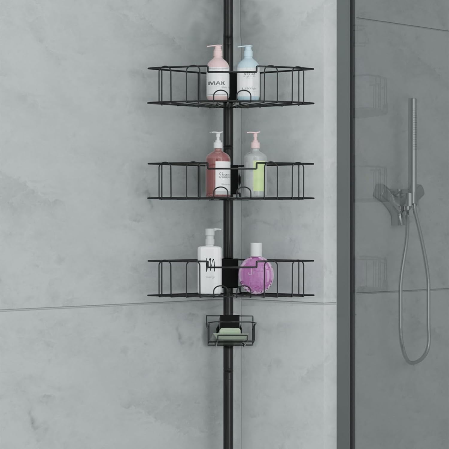 Corner Shower Caddy Tension Pole,Black 4 Tier Adjustable Shower racks for inside Shelves ...