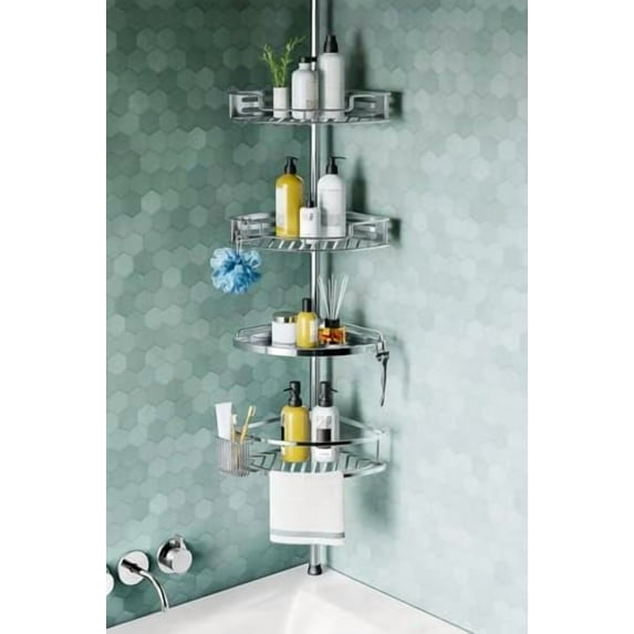 Corner Shower Caddy Tension Pole: Quick Installation 4-Tier Rustproof ...