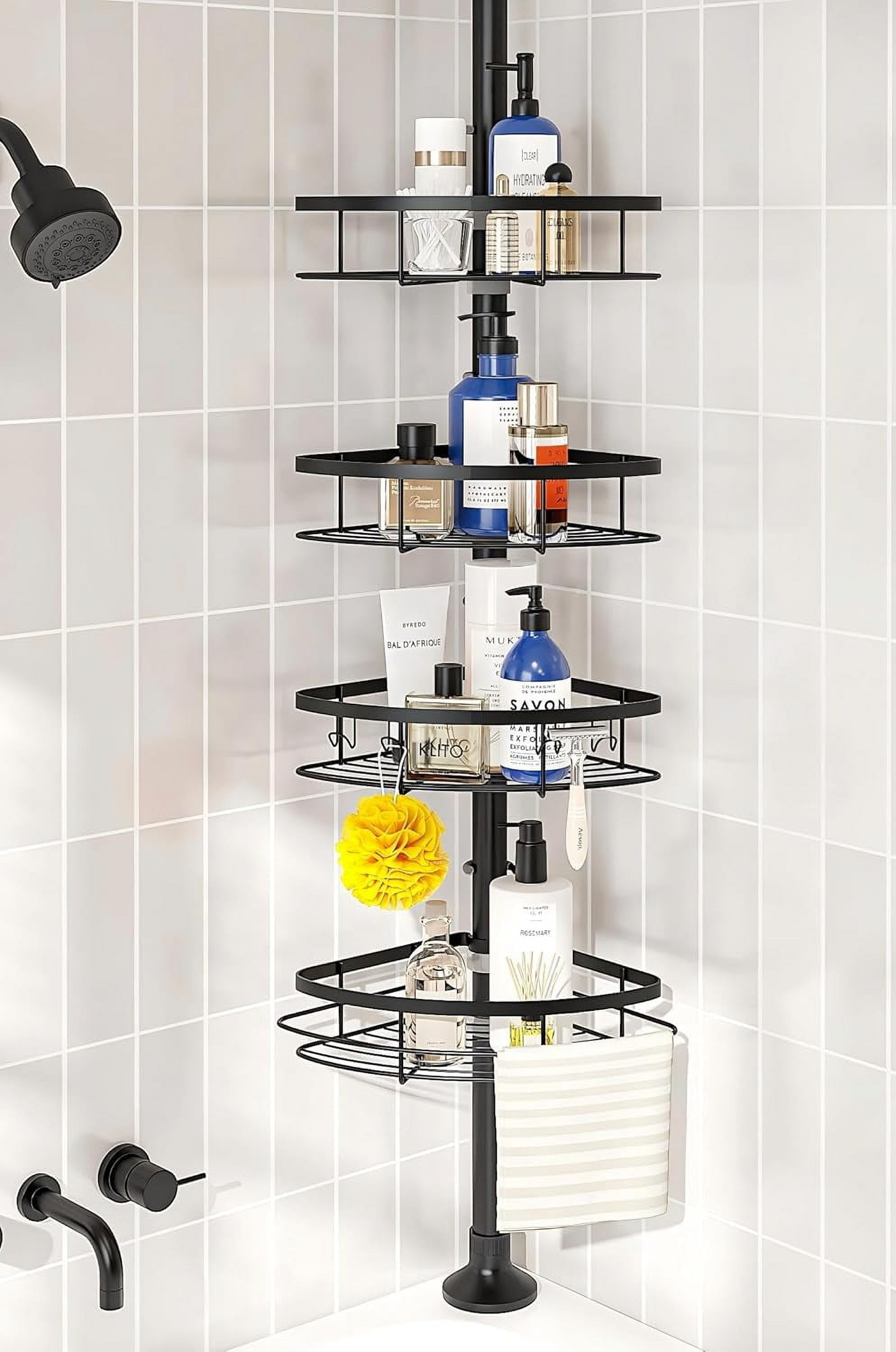 Corner Shower Caddy Tension Pole,Rustproof Bathroom Shower Organizer ...