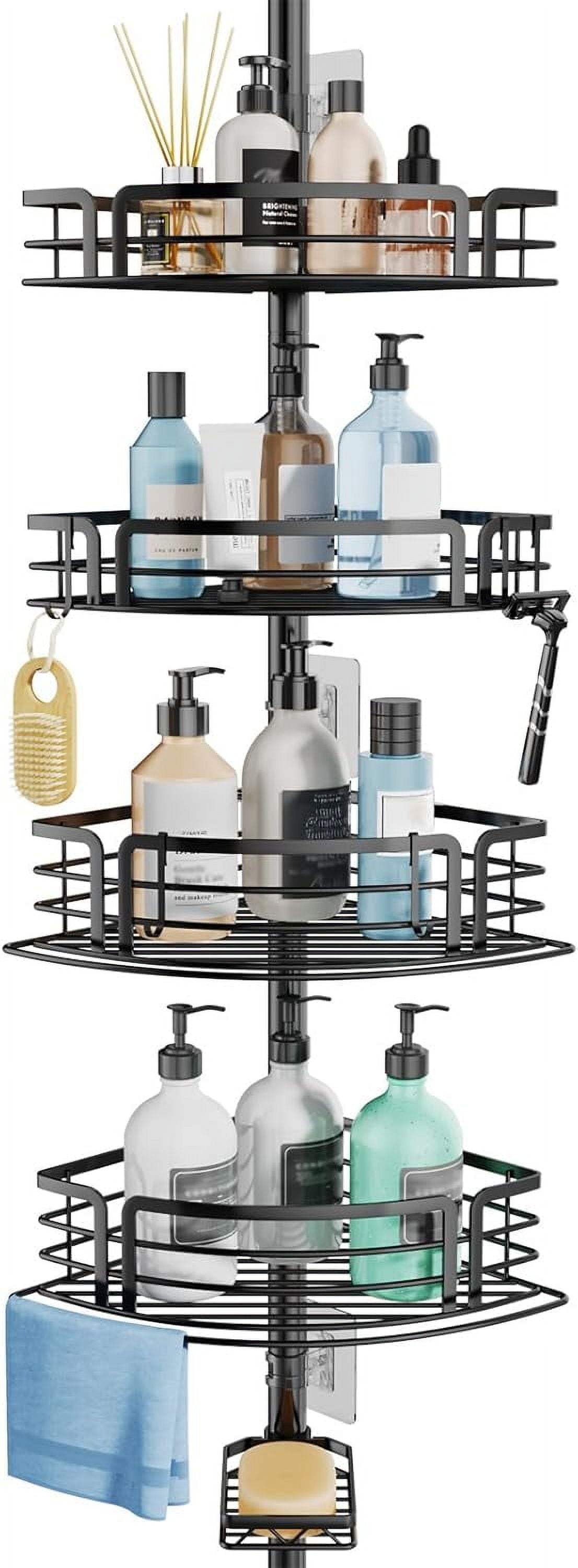 Corner Shower Caddy Tension Pole, Rustproof Shower Shelves with Towel ...