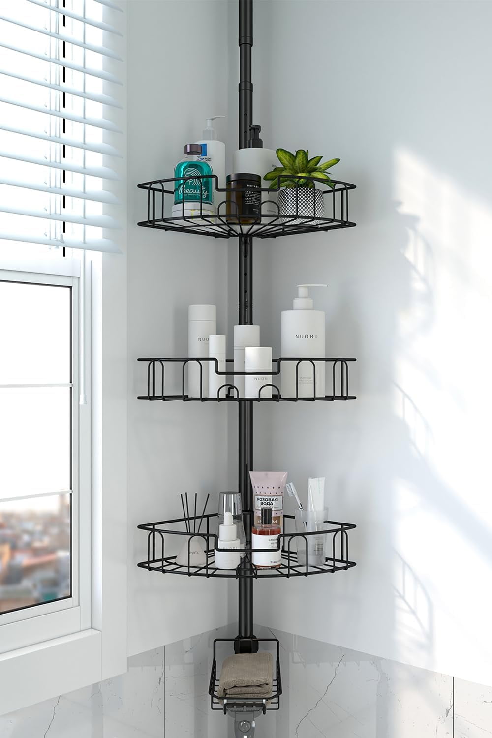 Corner Shower Caddy Tension Pole, Rustproof Stainless Steel Tension Rod Corner Shower Caddy for ...