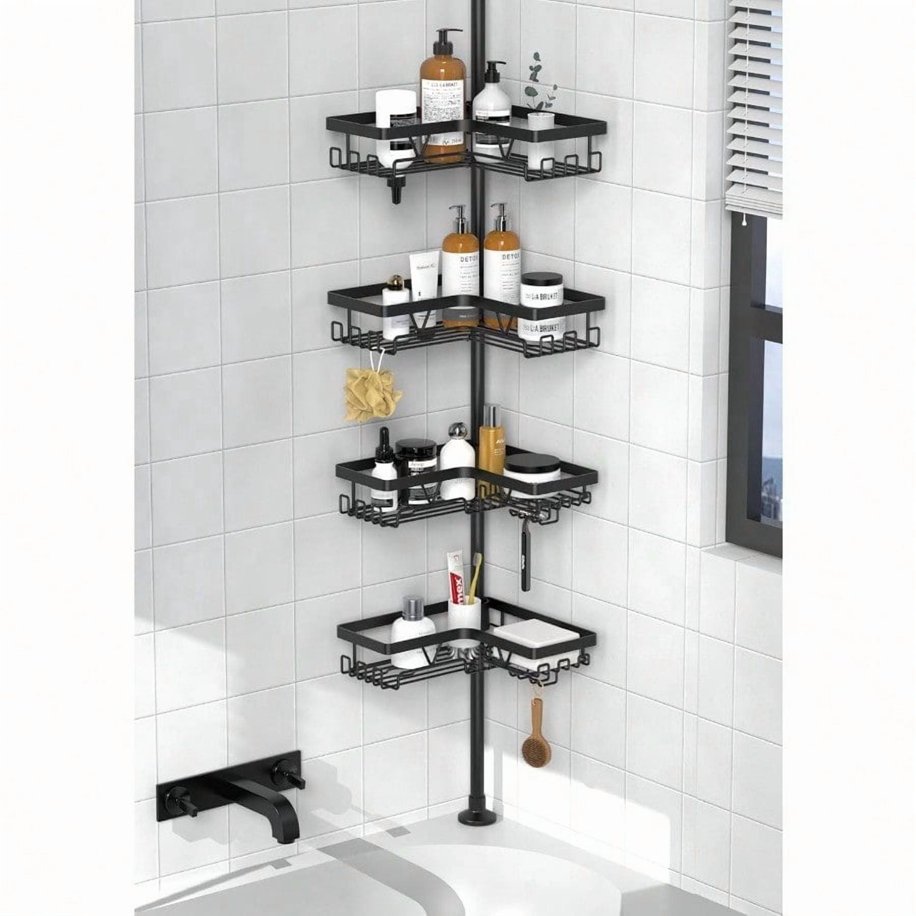Corner Shower Caddy Tension Pole Shower Tension Rod Organizer Floor To ...