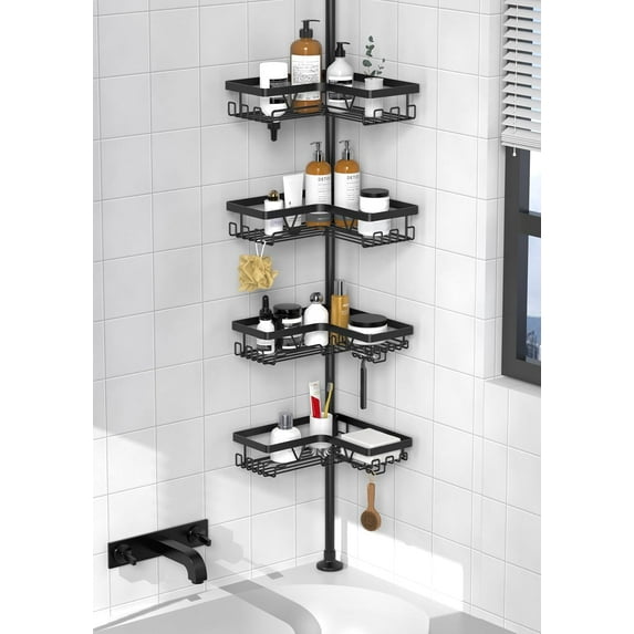 Corner Shower Caddy Tension Pole - Shower Tension Rod Organizer, Floor ...