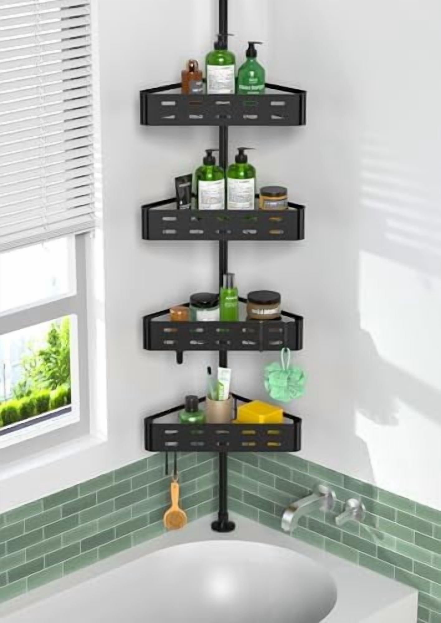 Corner Shower Caddy Tension Pole - Shower Tension Rod Organizer, Floor ...