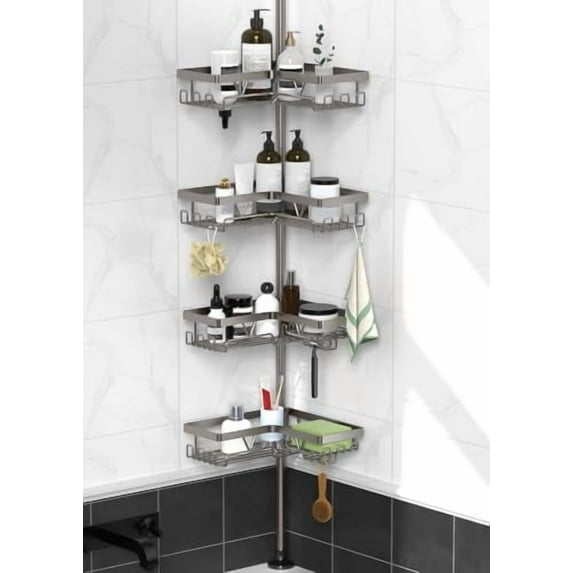 Corner Shower Caddy Tension Pole with Soap Dish & Razor Holder ...
