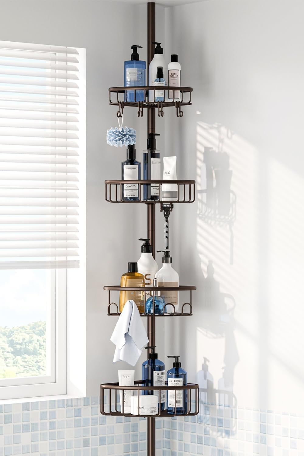 Corner Shower Caddy Tension Pole: Stainless Steel Rustproof 4-Tier Shower Organizer - 47-121 ...