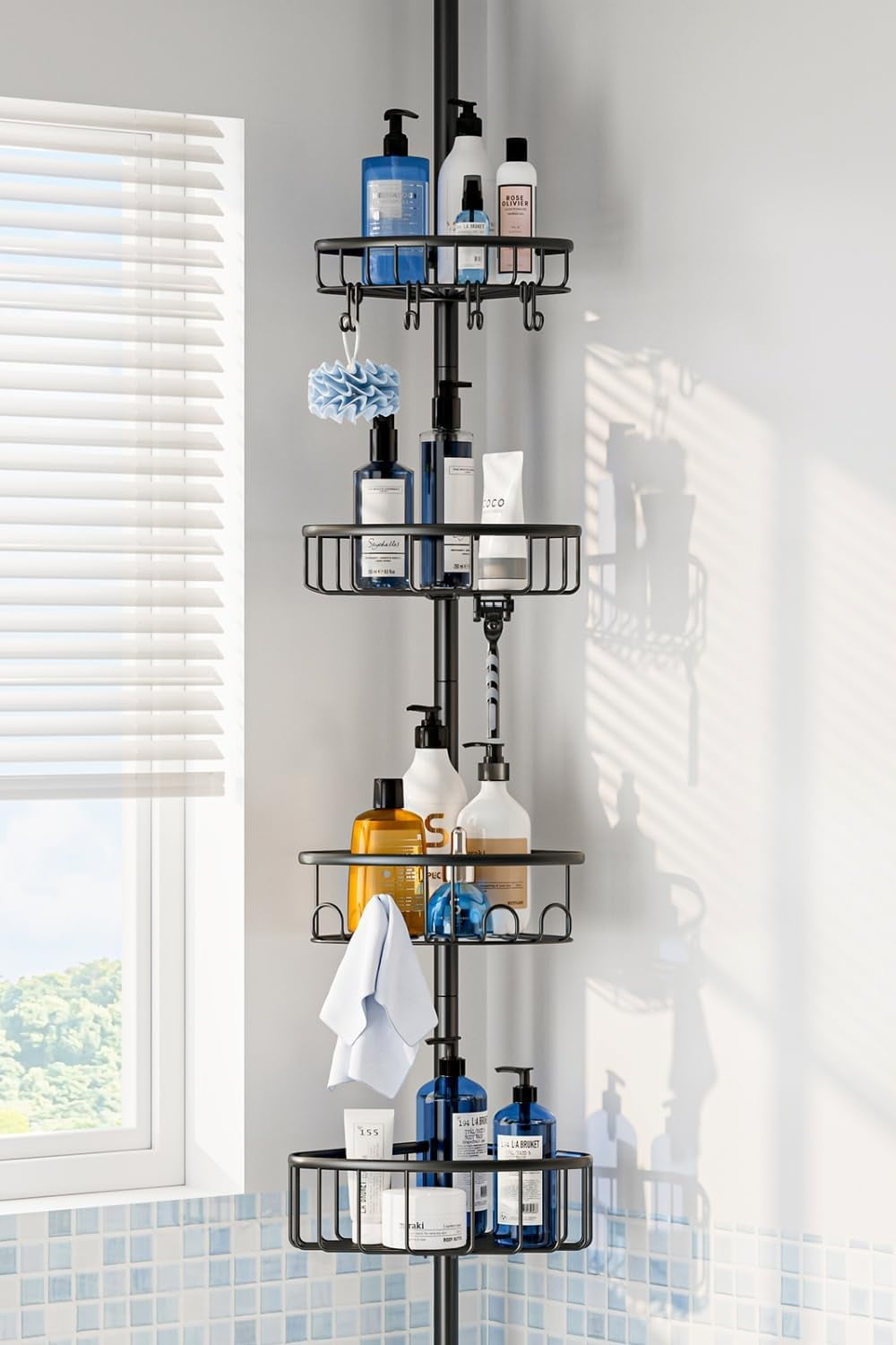 Corner Shower Caddy Tension Pole: Stainless Steel Rustproof 4-Tier ...