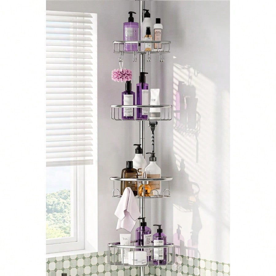 Corner Shower Caddy Tension Pole: Stainless Steel Rustproof 4Tier ...