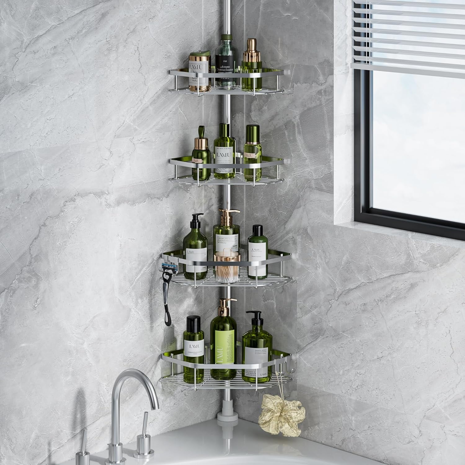 Corner Shower Caddy Tension Pole, Stainless Steel Shower Organizer ...
