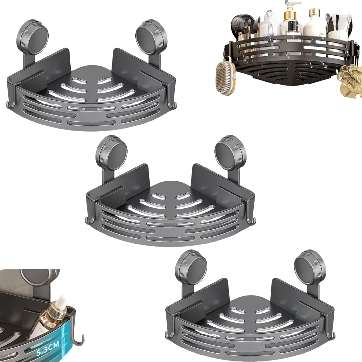 Corner Shower Caddy with Suction Cups, No Drill Plastic Shower Shelf ...