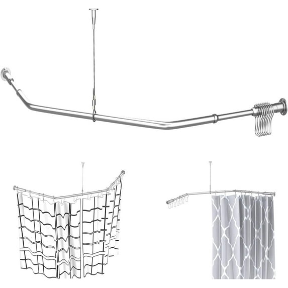 Corner Shower Curtain Rod - 304 Stainless with Ceiling Support,for ...