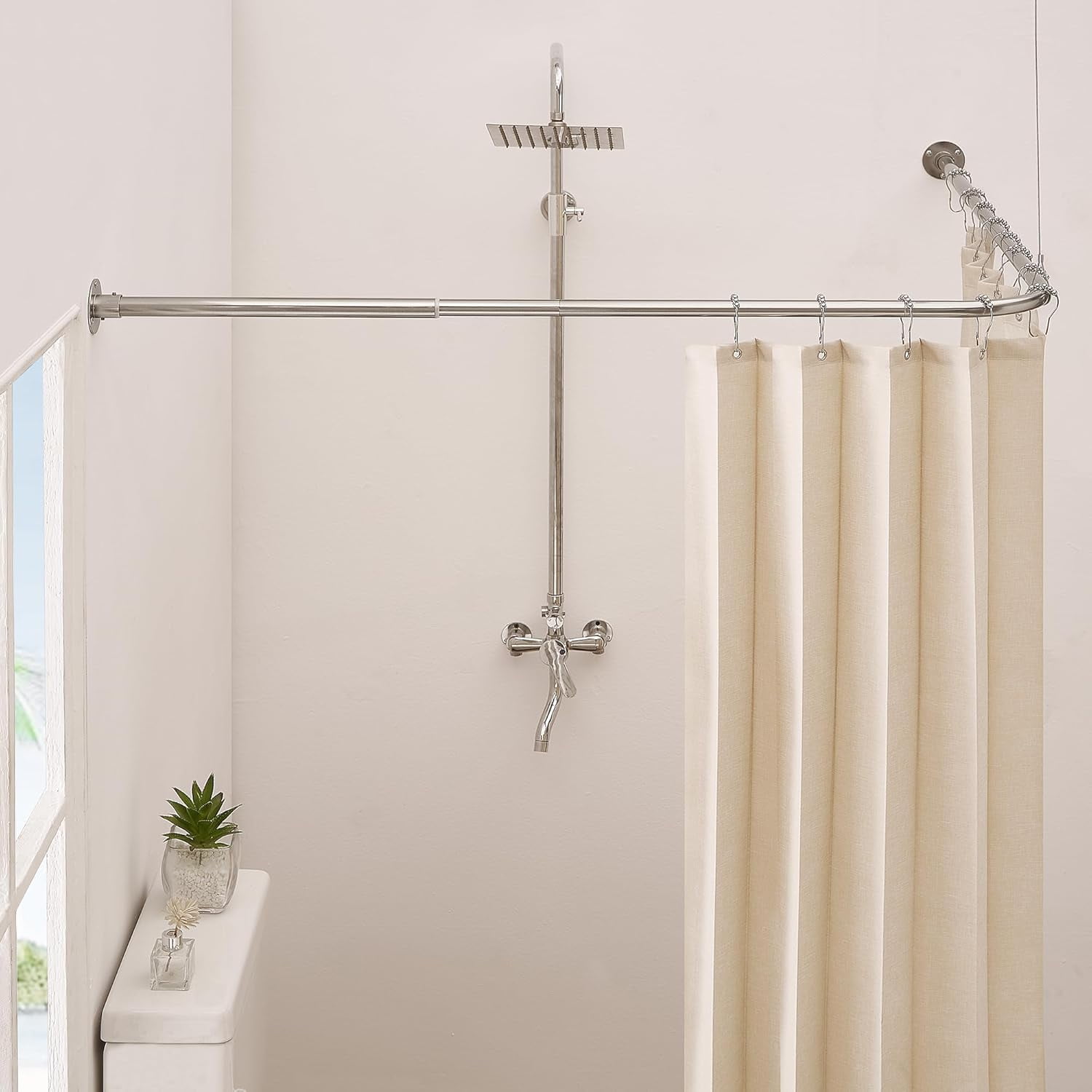 Corner Shower Curtain Rod, Brushed Nickel [24"-37"] x [24"-37 ...