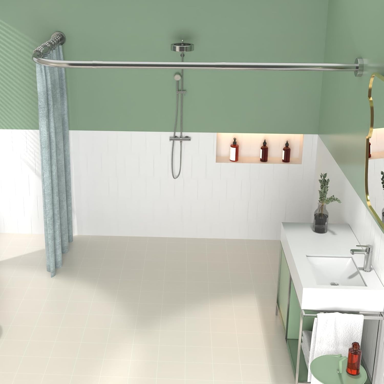 Corner Shower Curtain Rod L Shaped, Curved Shower Rod, Adjustable ...