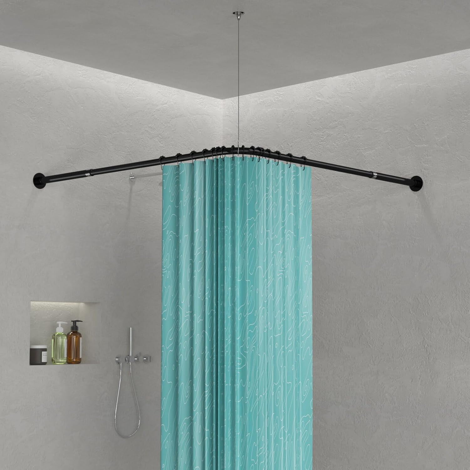 Corner Shower Curtain Rod L Shaped, Curved Shower Rod, Adjustable ...