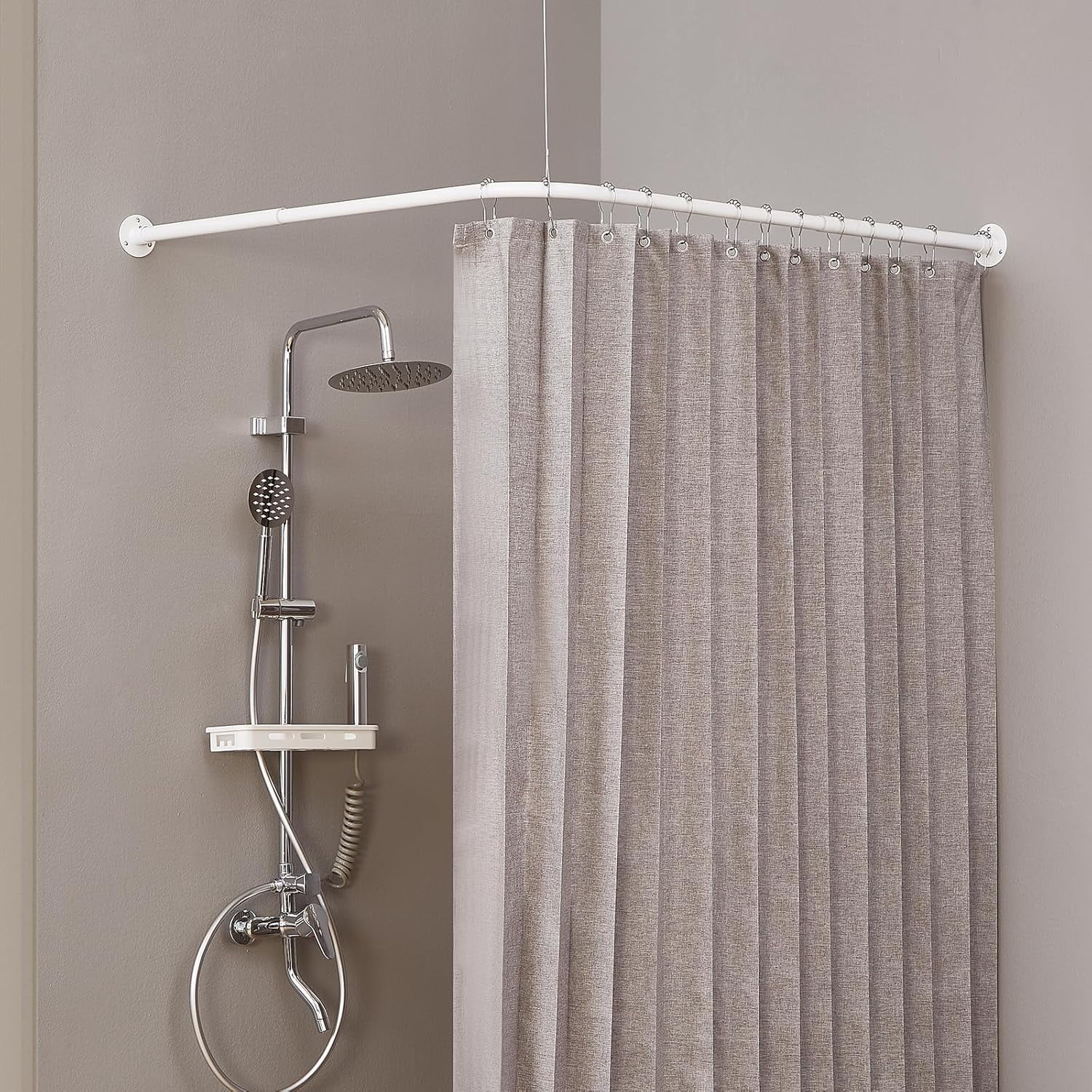 Corner Shower Curtain Rod, White [24"-37"] x [24"-37"] Adjustable L ...