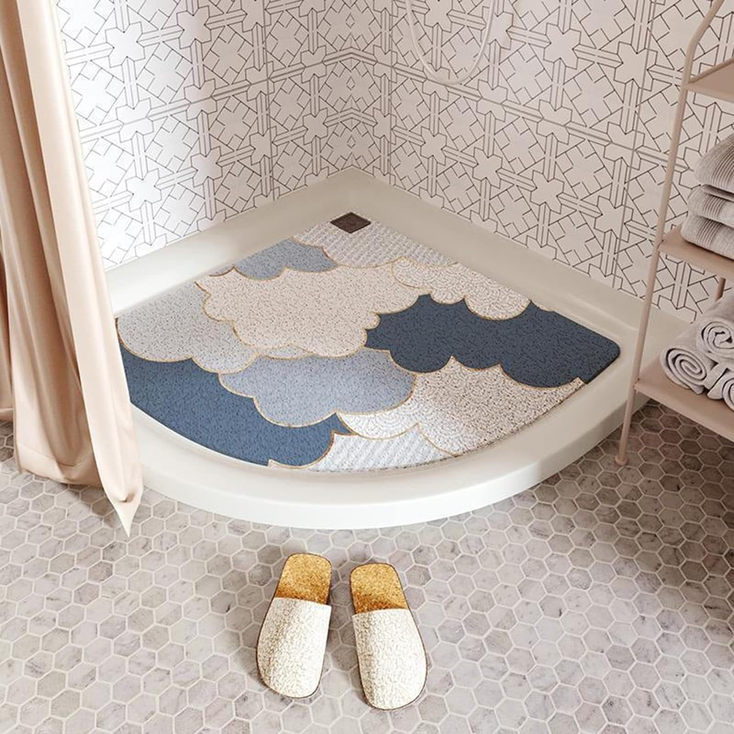 Corner Shower Mat, Non-Slip Shower Mats For Inside Shower, Loofah ...