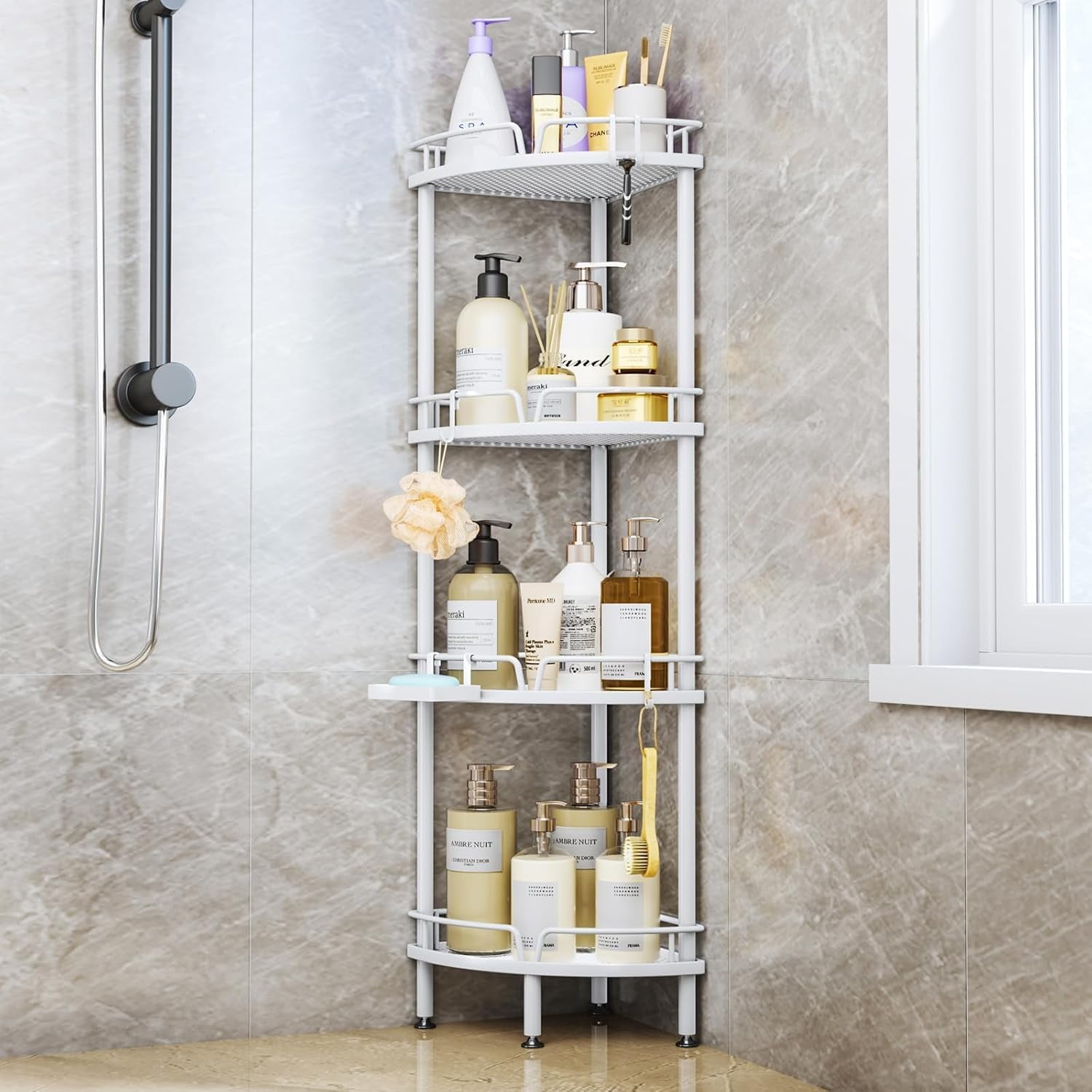 Corner Shower Organizer Stand - 4 Tier Shower Caddy with Soap Holder ...