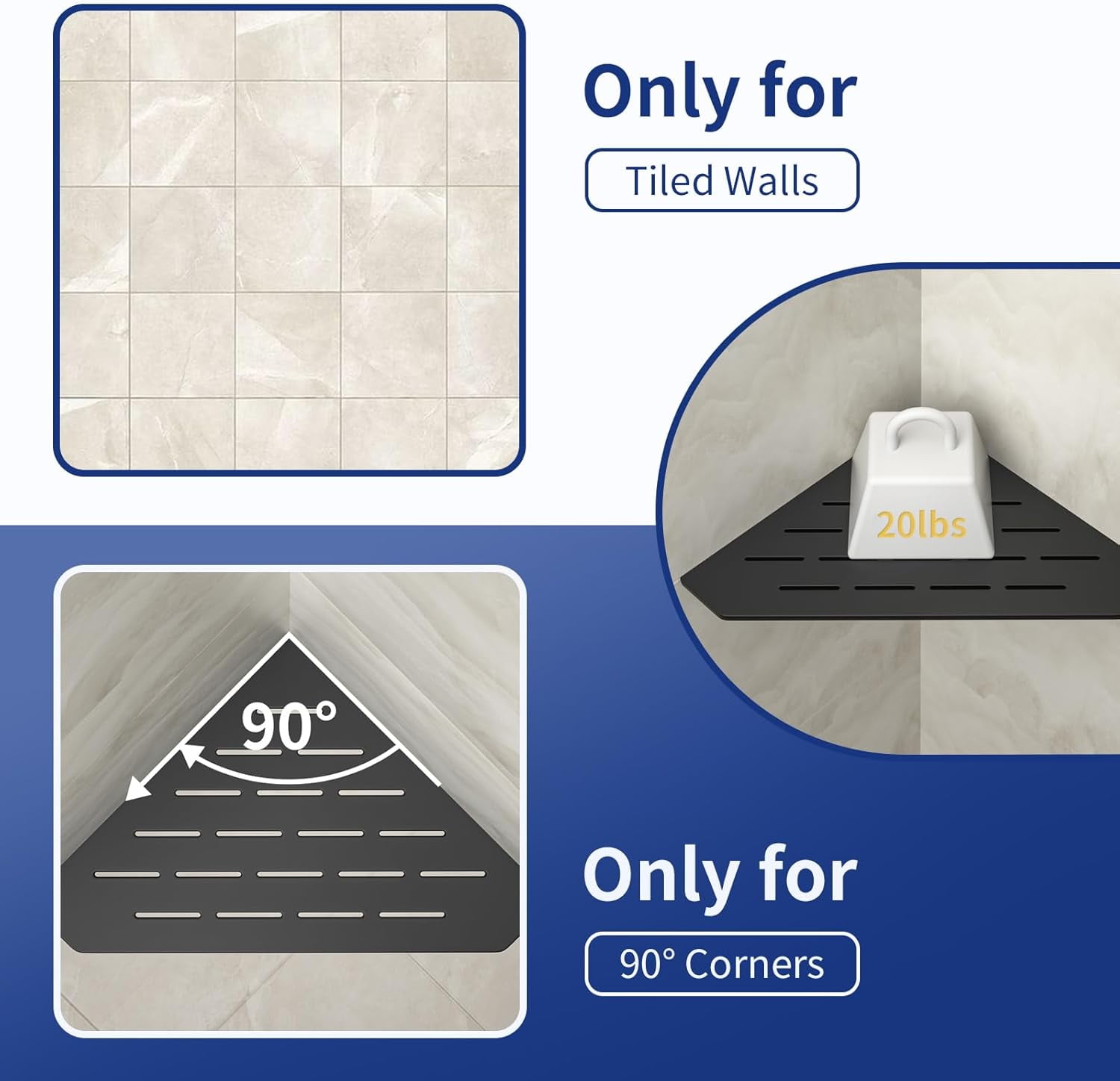 Corner Shower Shelf 10" Matte Black 304 Stainless Steel Pentagonal ...