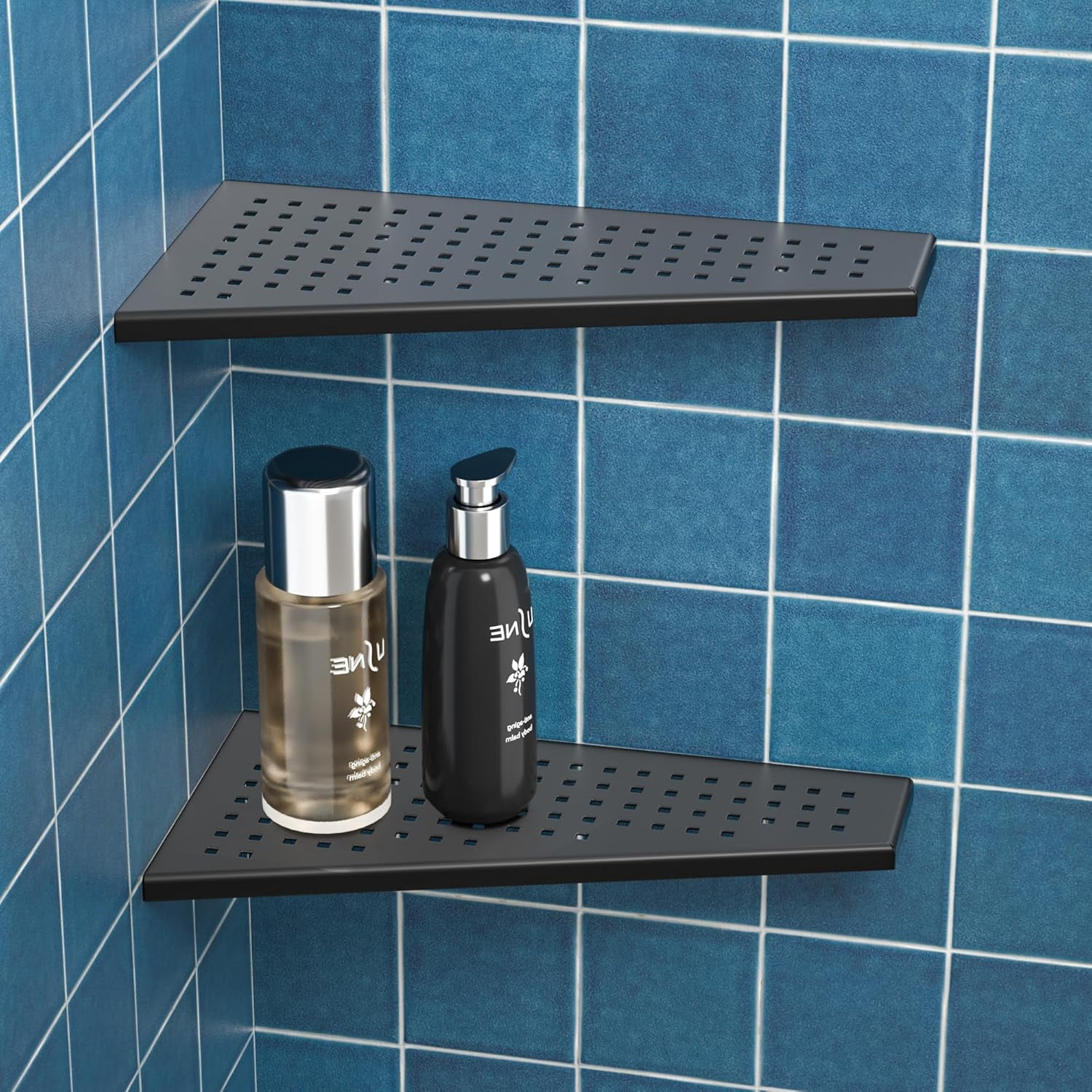 Corner Shower Shelf 2PCS, Trapezoid Bathroom Shelves 12'' for Tiled ...