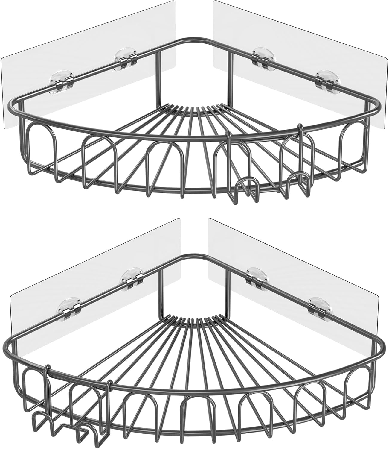 Corner Shower Shelf with 2 Hooks Wall Mounted Metal Bathroom Shelf ...