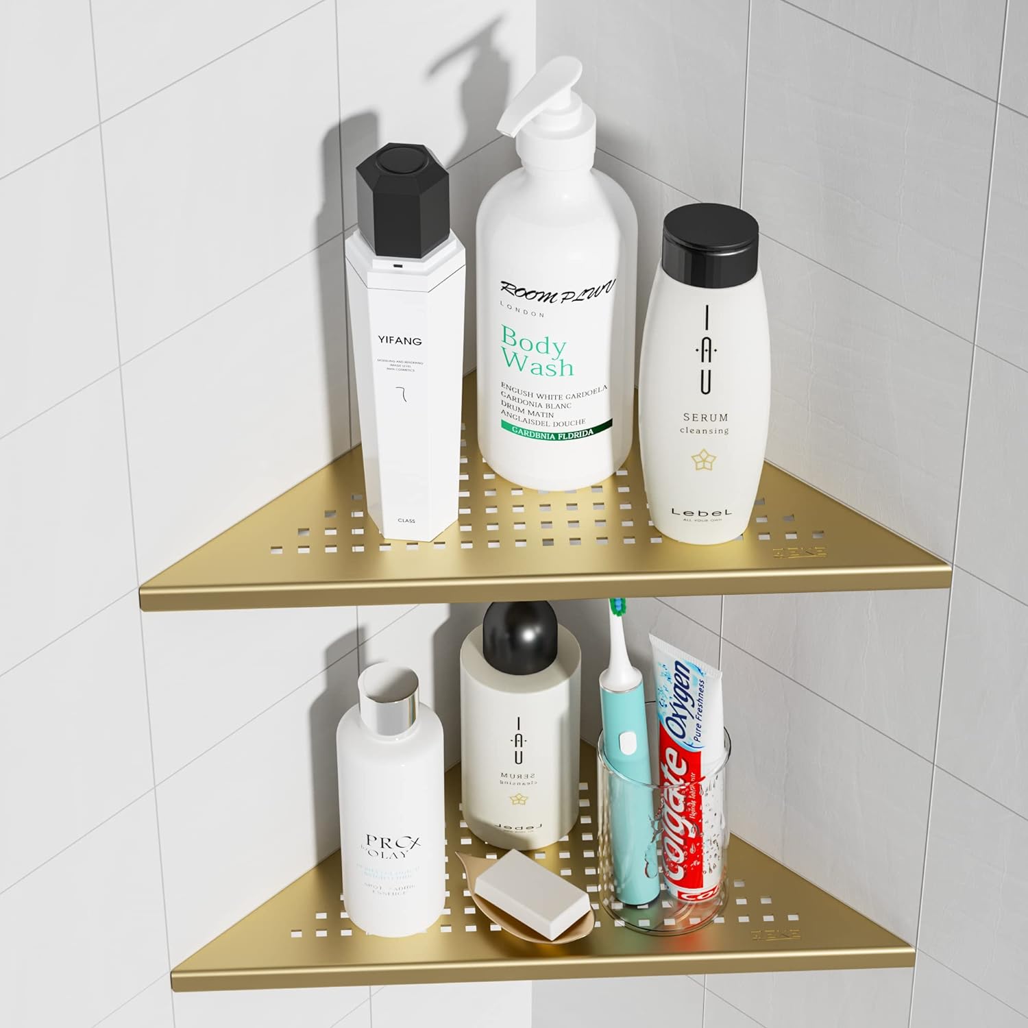 Corner Shower Shelves, 10” Recessed Tile Shower Shelf Brushed Golden ...