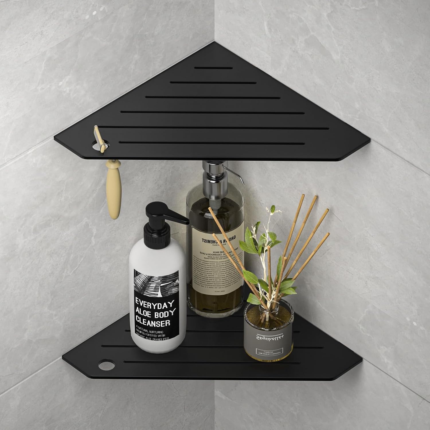 Corner Shower Shelves, Pentagonal Grout in Shelf w/Razor Holding Hole ...