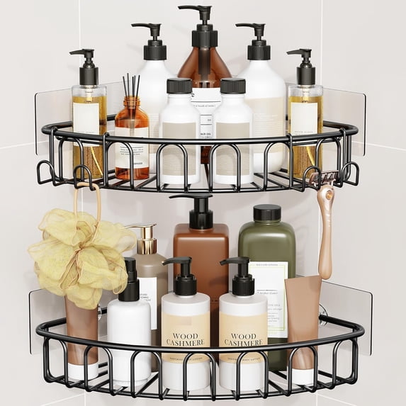 Corner Shower Stainless with Hooks Wall Mounted Bathroom Shelf Storage ...