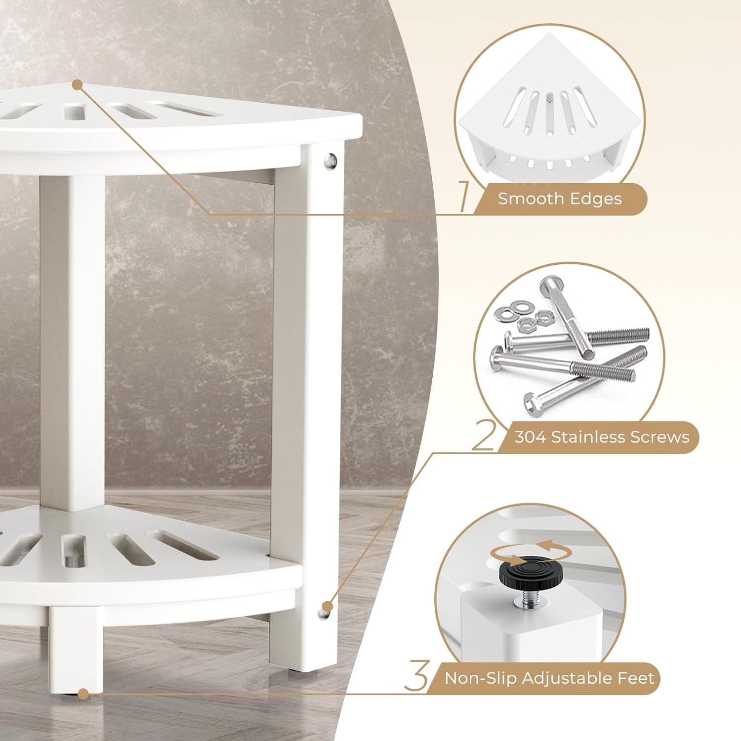 Corner Shower Stool for Inside Shower – HDPE Waterproof Bath Bench Seat ...