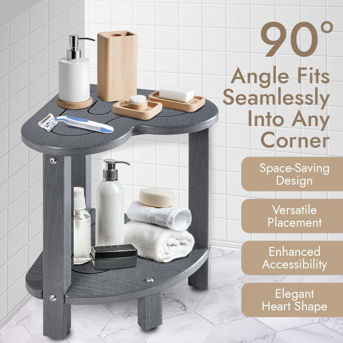 Corner Shower Stool for Inside Shower - Waterproof Corner Shower Bench ...