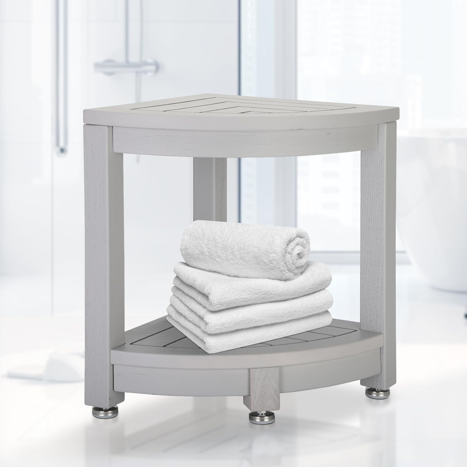 Corner Shower Stool for Inside Shower-Waterproof Teak Shower Bench with ...