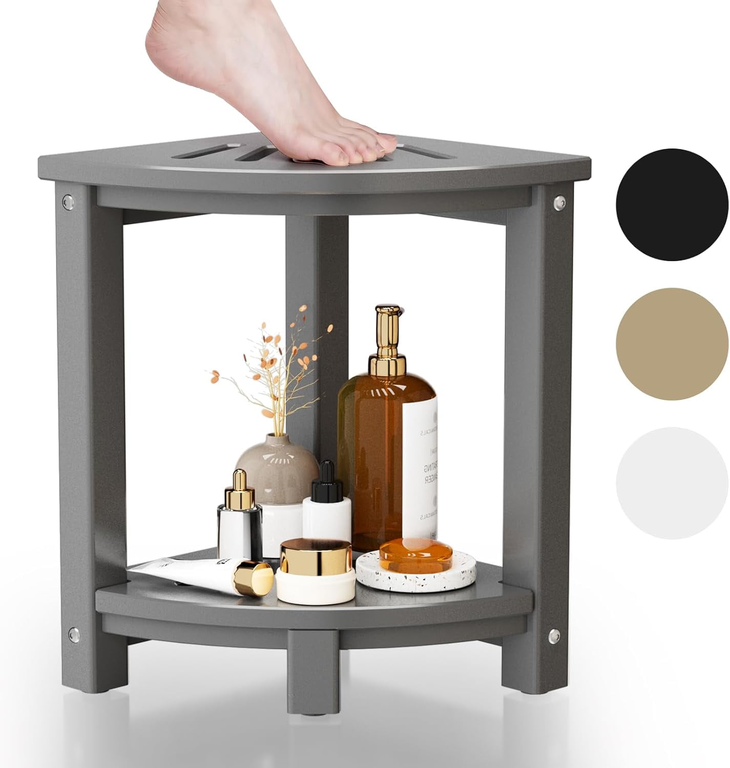 Corner Shower Stool for Inside Shower, HDPE Waterproof Shower Bench Seat, Sturdy Bath Shower ...