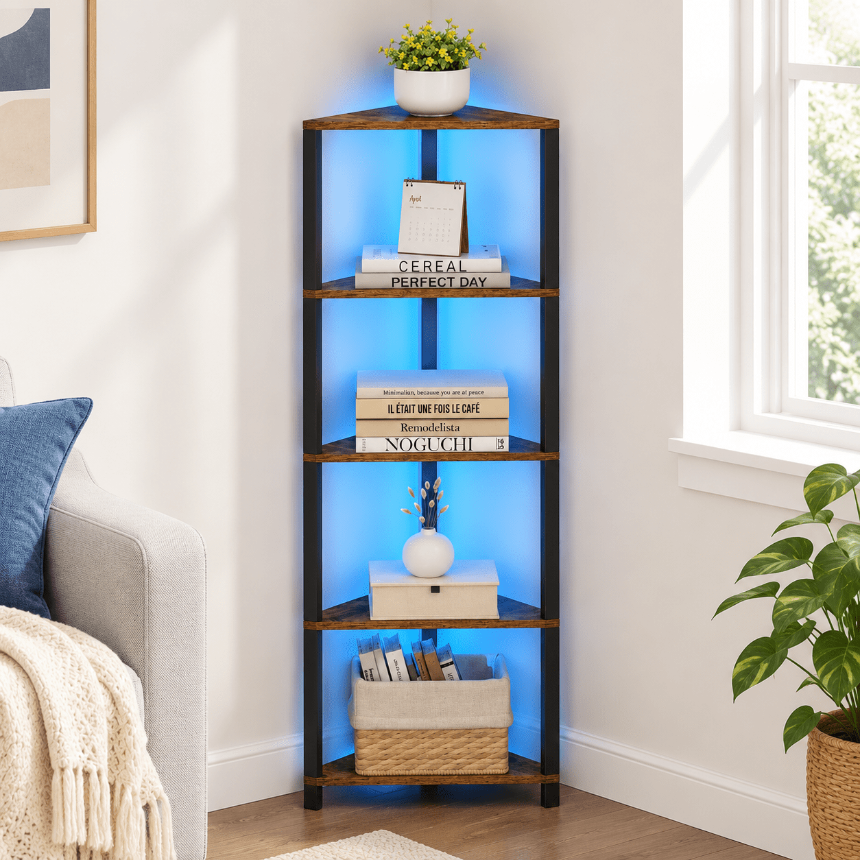 Corner Shwith Led Light 5-tier Bookshelf - Walmart.com
