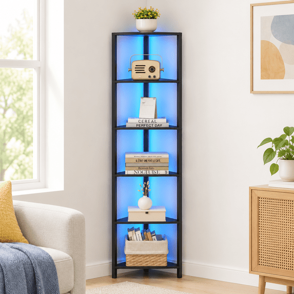 Corner Shwith Led Light 6-tier Bookshelf - Walmart.com