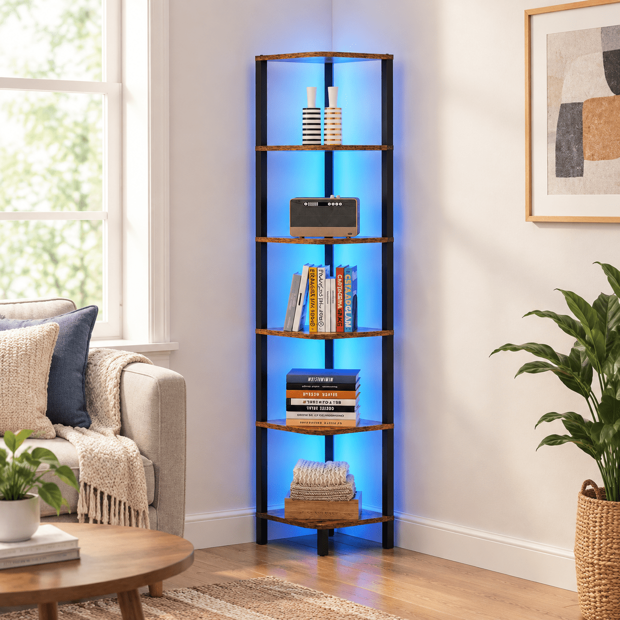 Corner Shwith Led Light 6-tier Bookshelf - Walmart.com