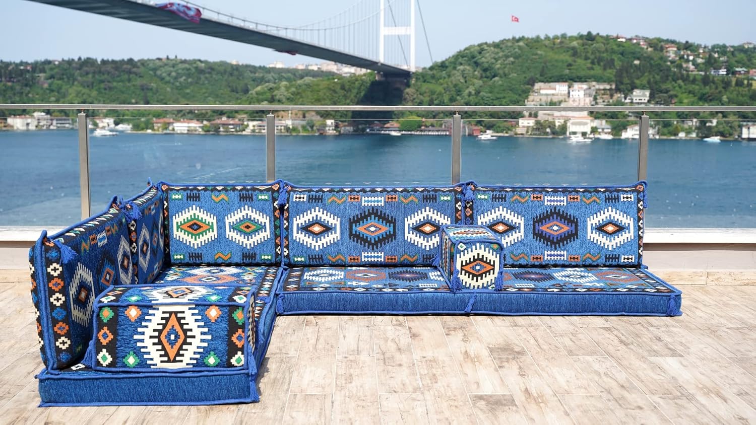 Corner Sofa for Living Room, Blue Modular Sofa, Arabic Floor Cushions ...