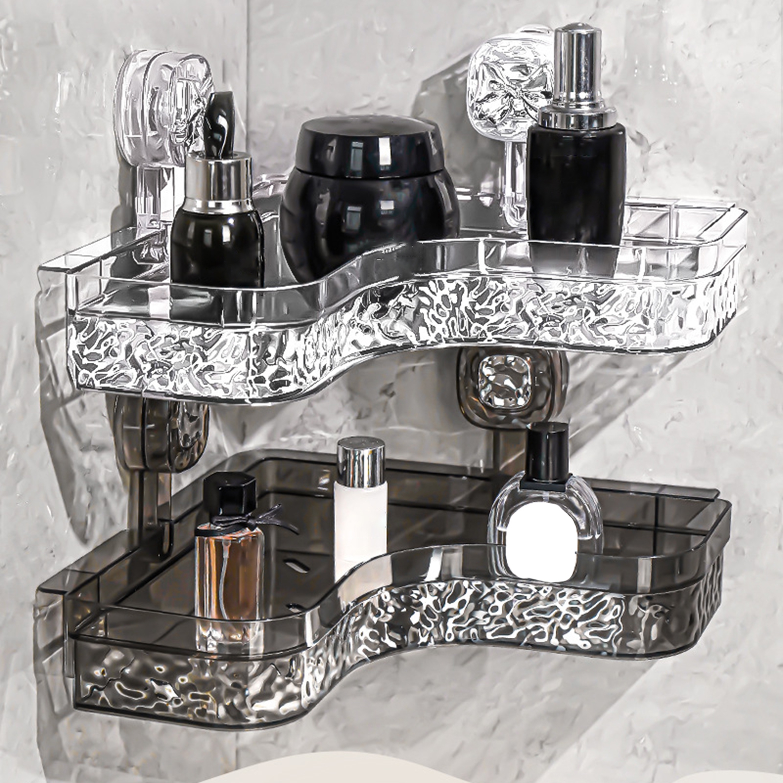 Corner Space Magic: No-Drill Clear Wall Caddy Storage Rack, Suction Cup ...