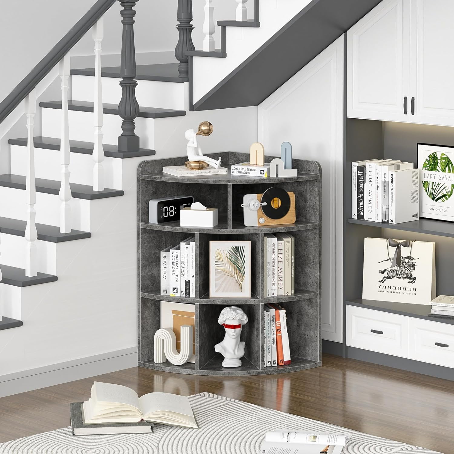 Corner Storage Cabinet with Charging Station, 3-Tier Cubby Shelf ...