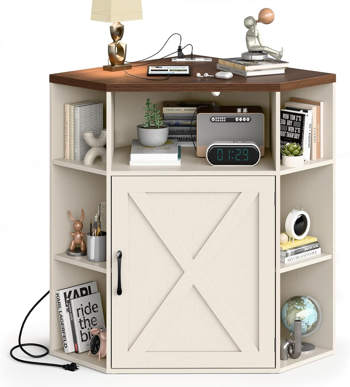 Corner Storage Cabinet, Farmhouse Corner Cabinet with Power Outlet ...