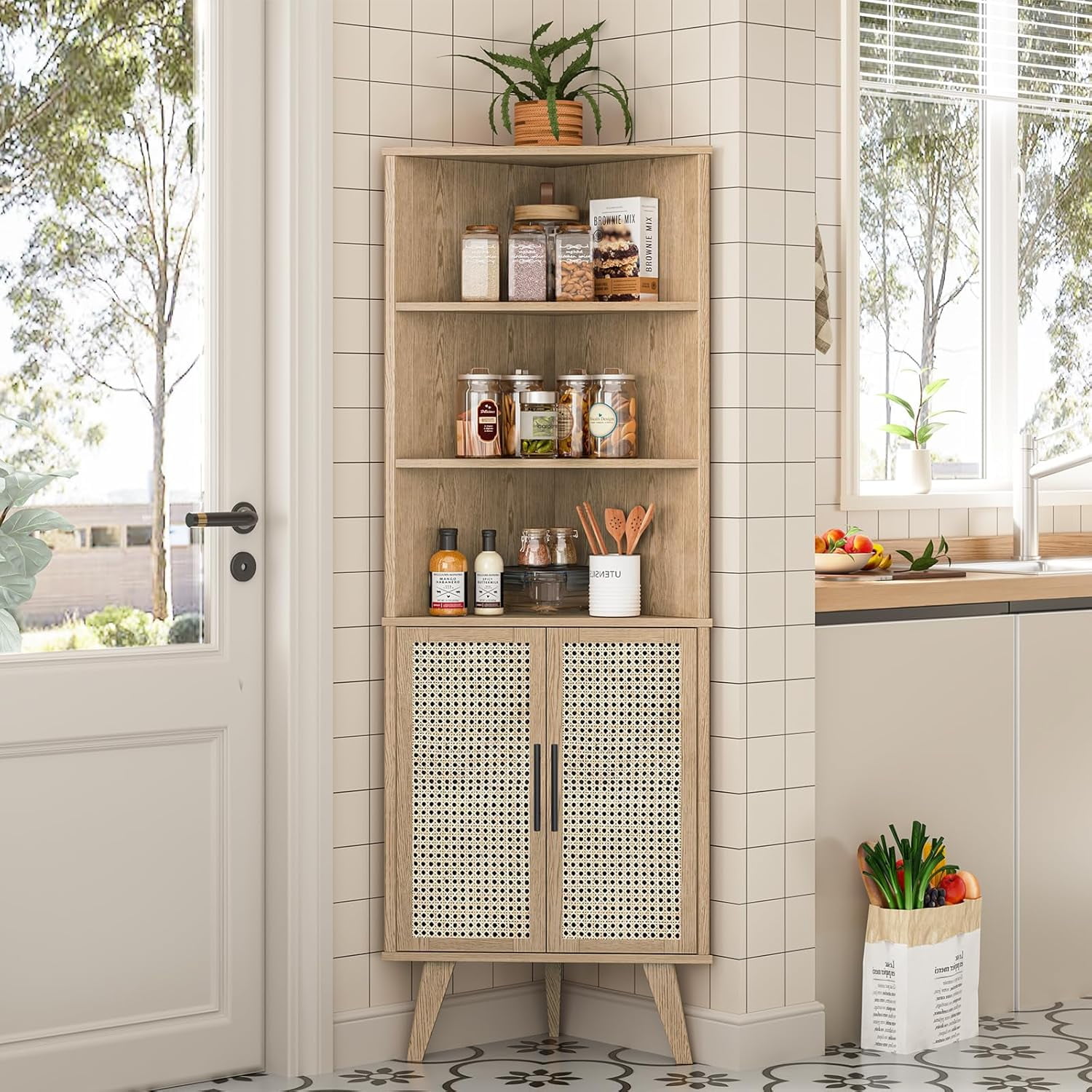 Corner Storage Cabinet, Free Standing Corner Storage Cabinet with ...