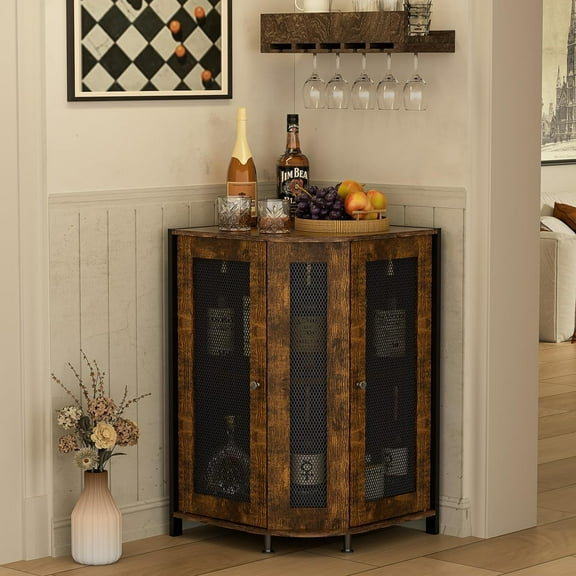 Coffee Bar Cabinet with LED Light, Wine Bar Rack Cabinet with ...