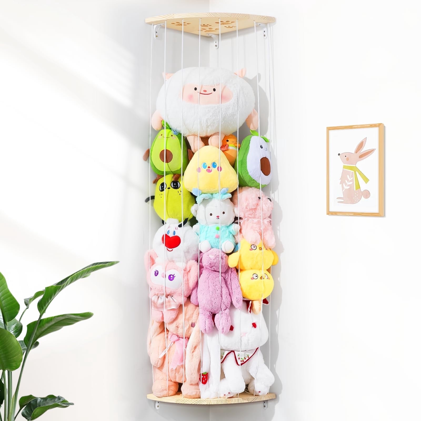 Corner Stuffed Animal Storage Net - Heigh Adjustable Wood Stuffed ...