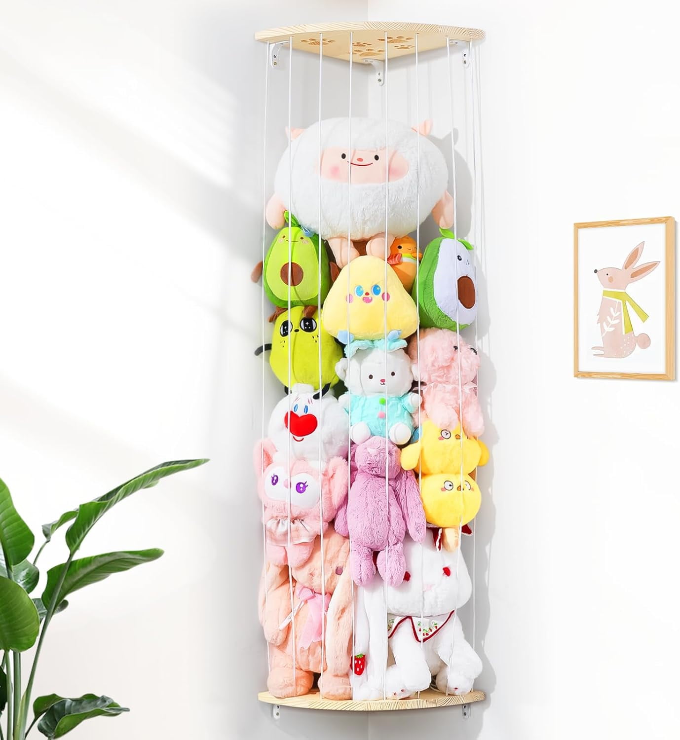 Corner Stuffed Animal Storage Net - Heigh Adjustable Wood Stuffed ...