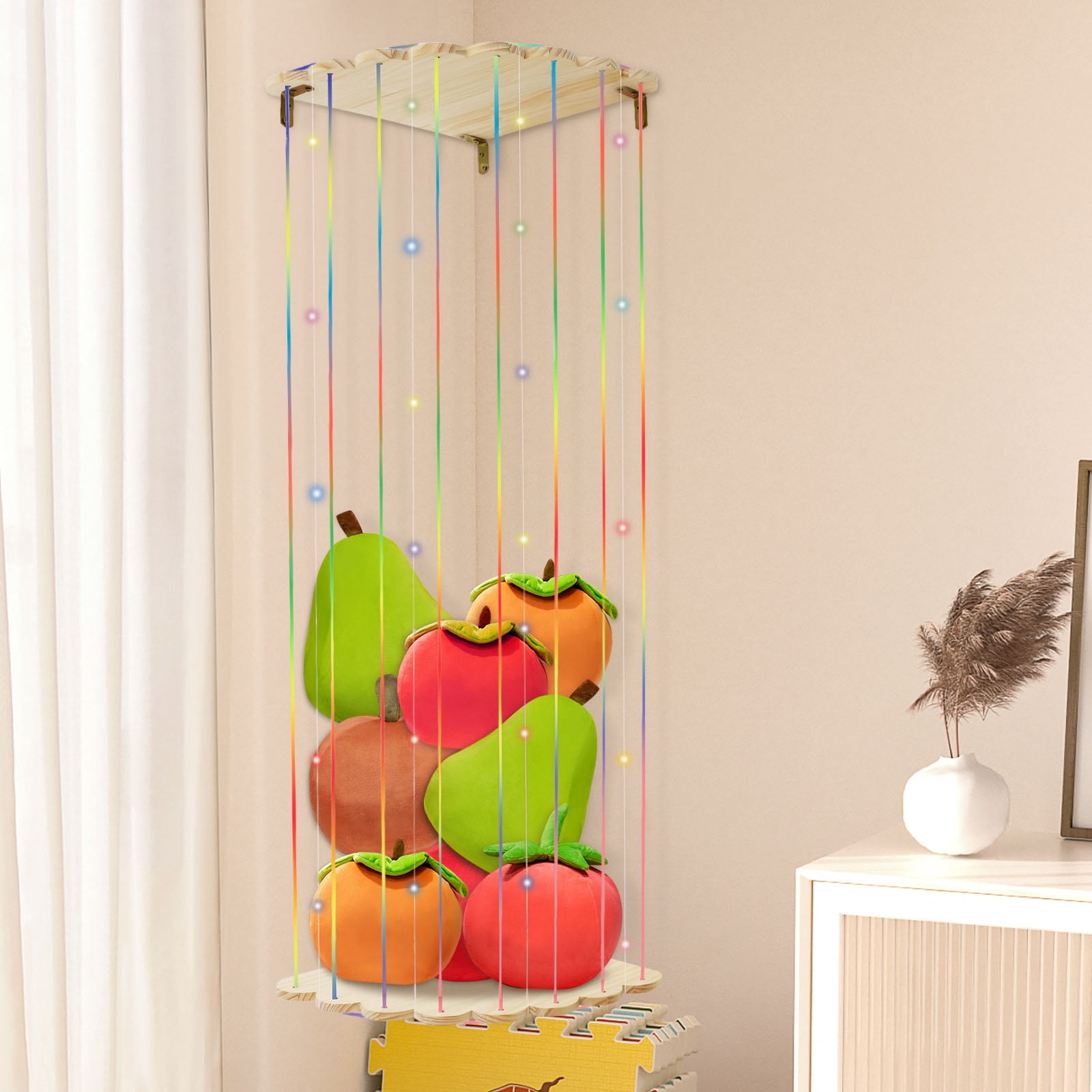 Corner Stuffed Animal Storage Organizer with LED Light Stretchable ...