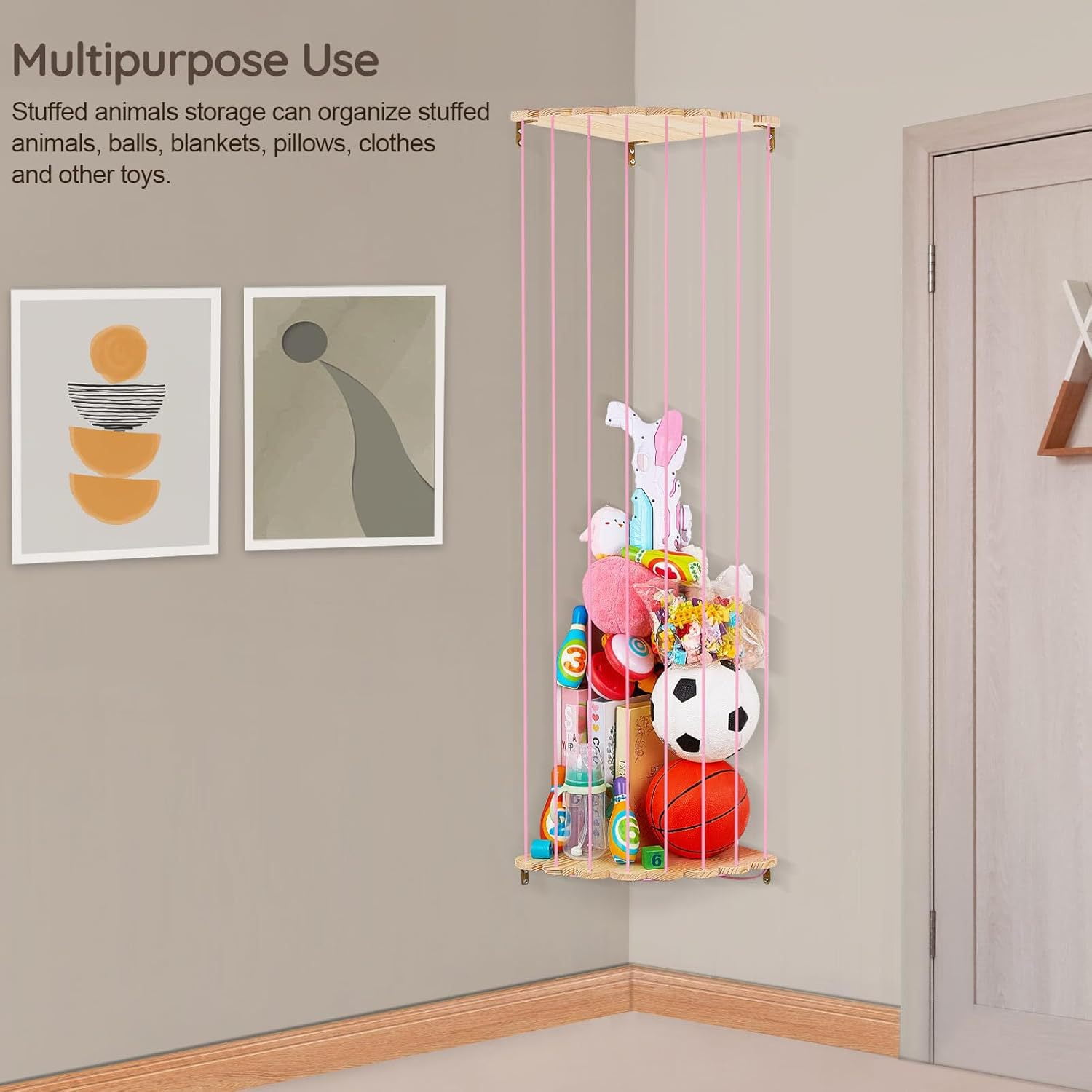Corner Stuffed Animal Storage Wood Soft Toy Shelf with Adjustable ...