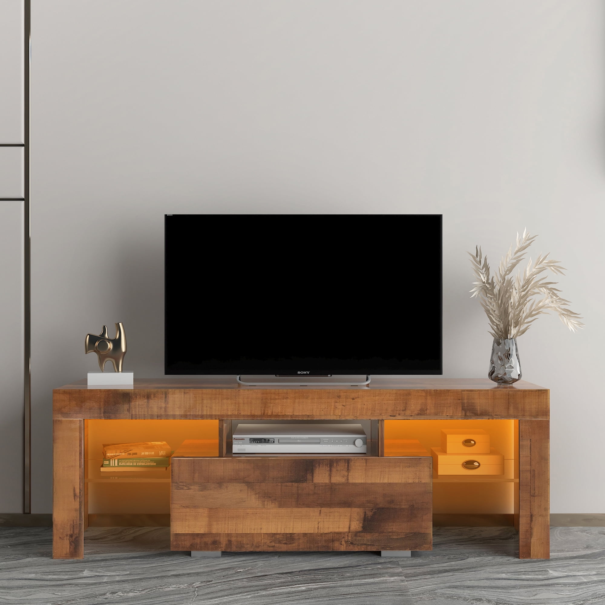Corner TV Console Table, Fir Wood Wooden TV Cabinet for 32-55 Inch ...