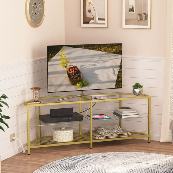 Corner TV Stand with Power Outlet for TVs up to 60", Modern 55" Corner ...
