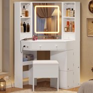 Costway Vanity Table Set with RGB LED Lights Crystal Crush Diamond ...