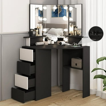 Furmax Makeup Vanity with Mirror and Drawers Vanity Desk Set with 3 ...